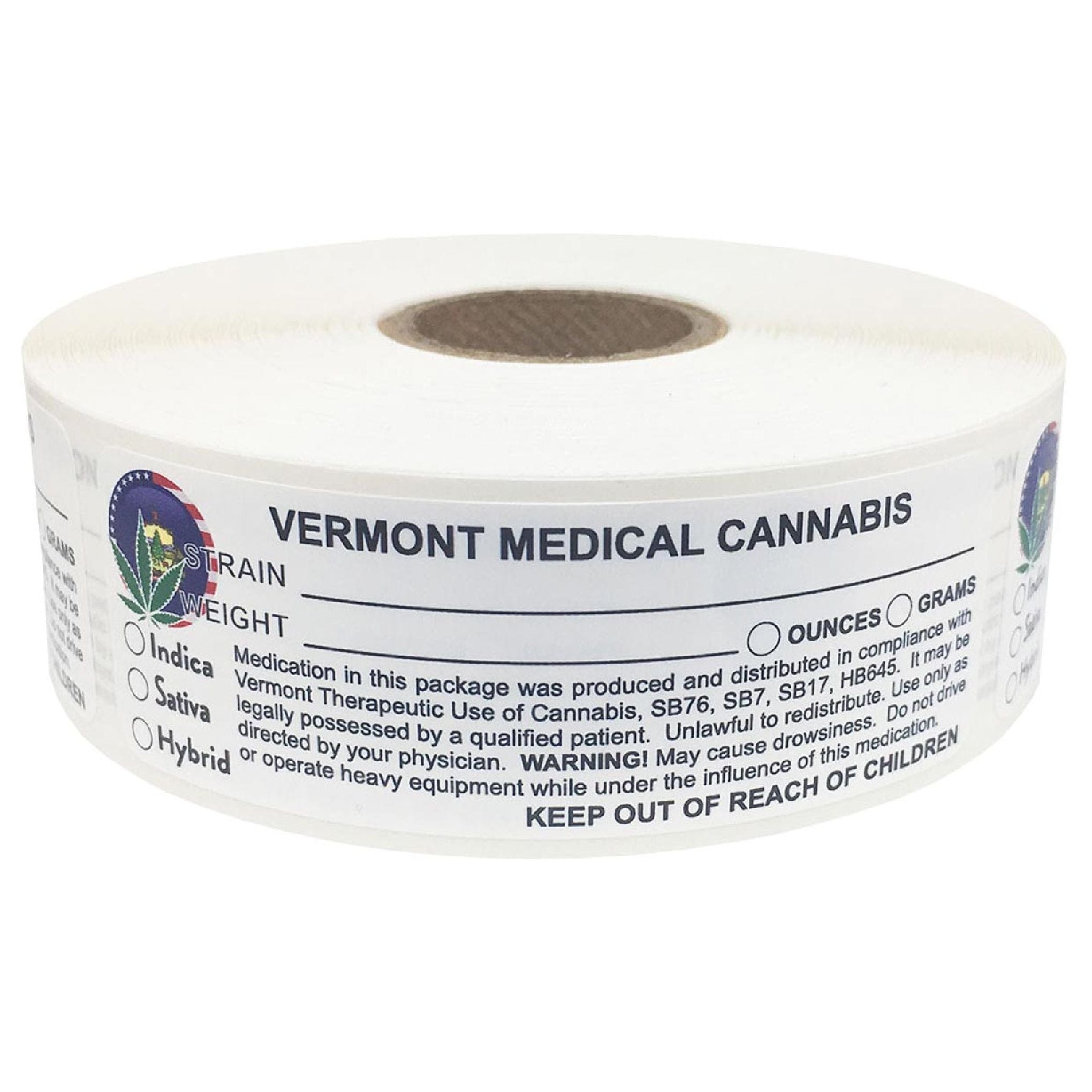 VERMONT | Cannabis State Warning Label | Strain Label | 1“ x 3“ | 500 ...